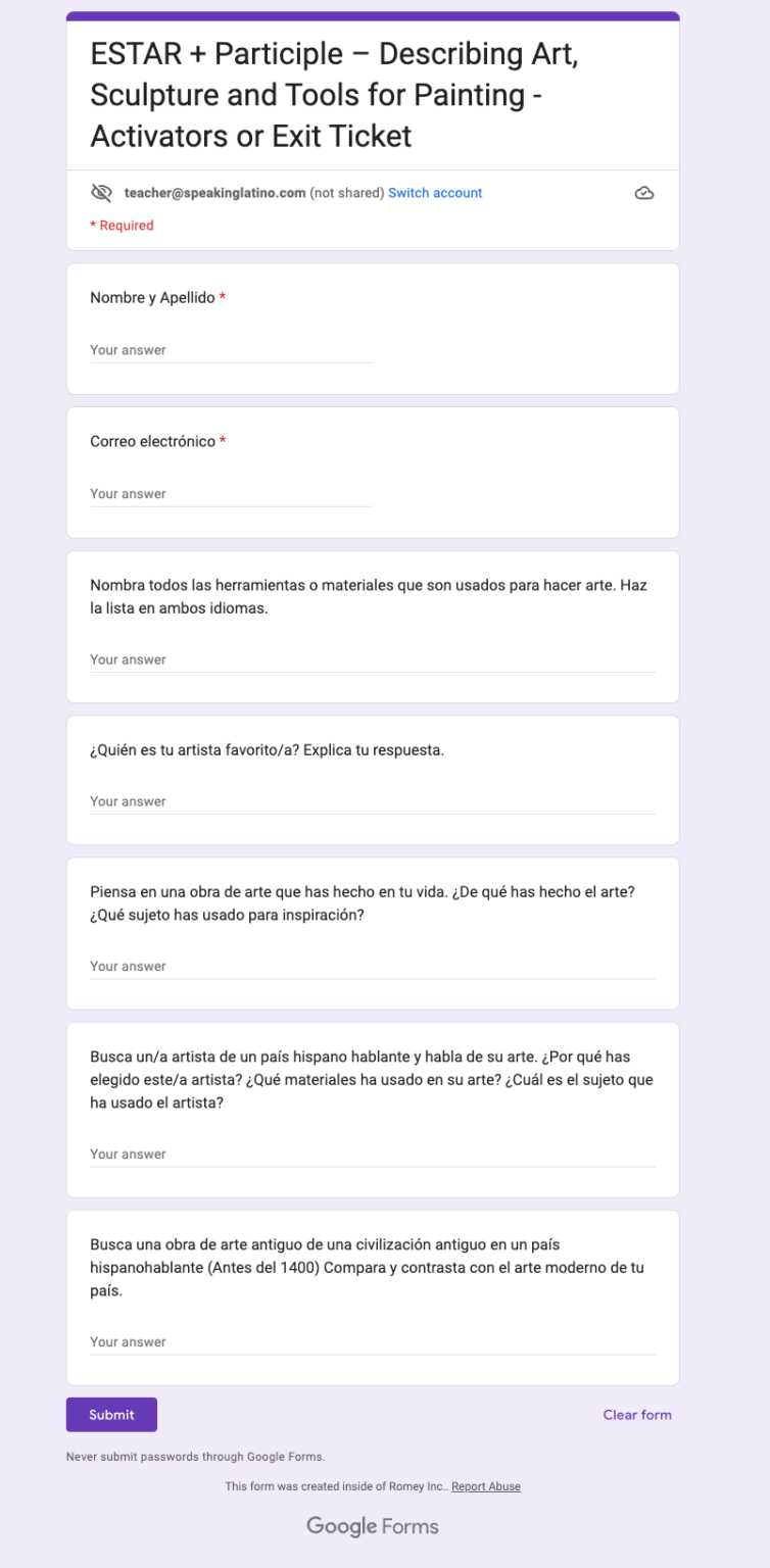 Upper-Level Spanish Exit Tickets: Intermediate-Advanced Students